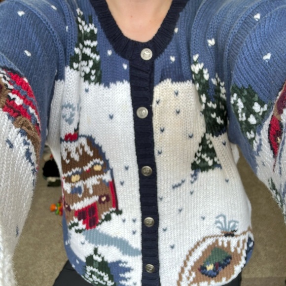 Vintage | Sweaters | Vintage Ugly Christmas Sweater Cardigan Winter Cabin All Over Print | Poshmark